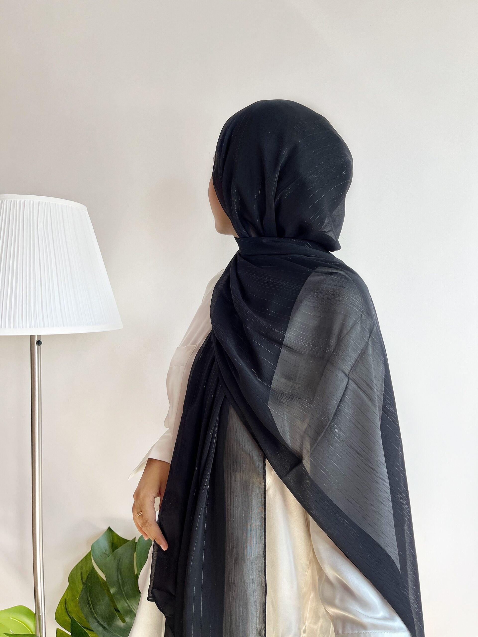 Maleficent black metallic chiffon hijab – PASTEL PARROTS
