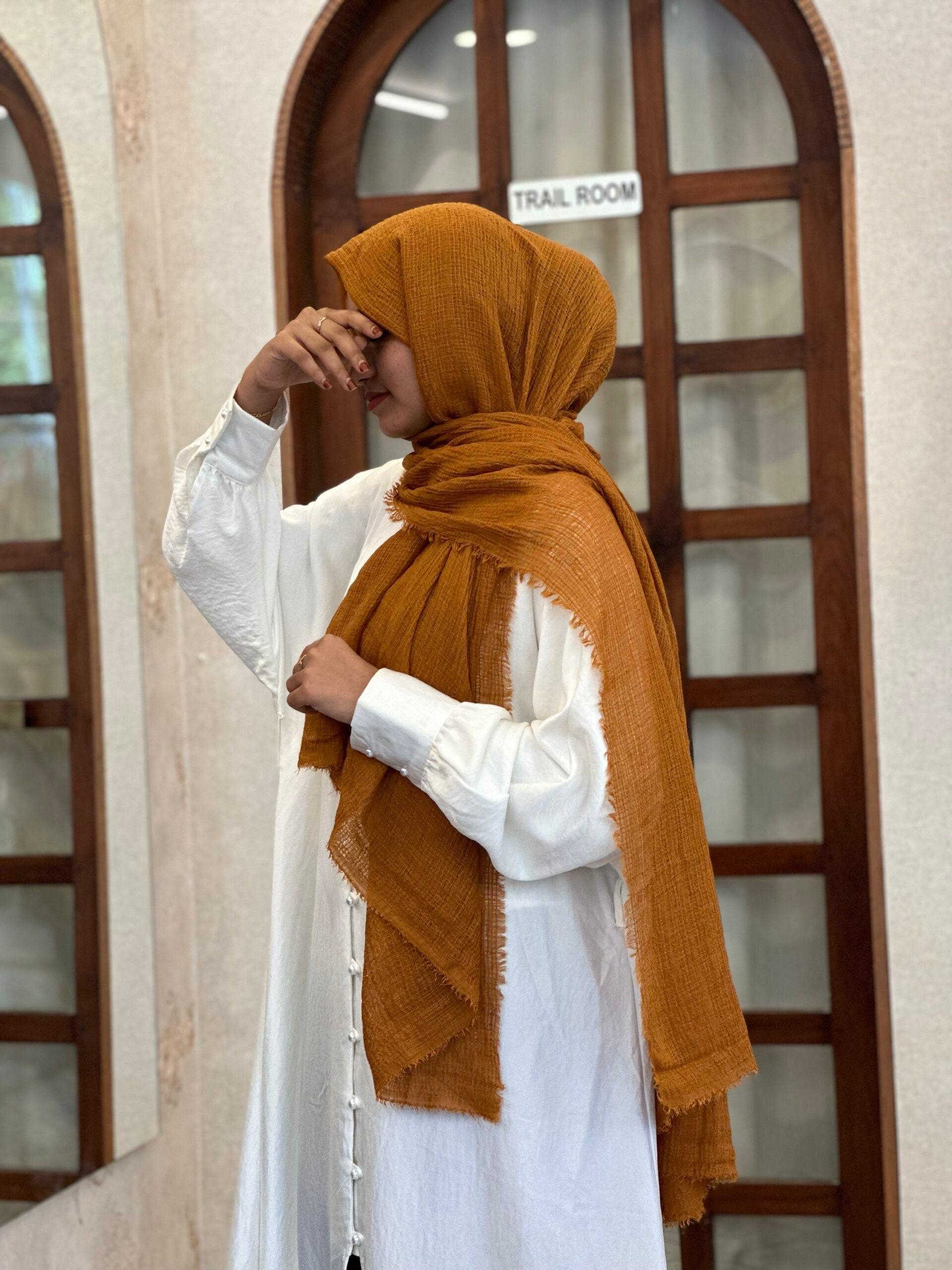 Rust orange maxi premium cotton hijab – PASTEL PARROTS